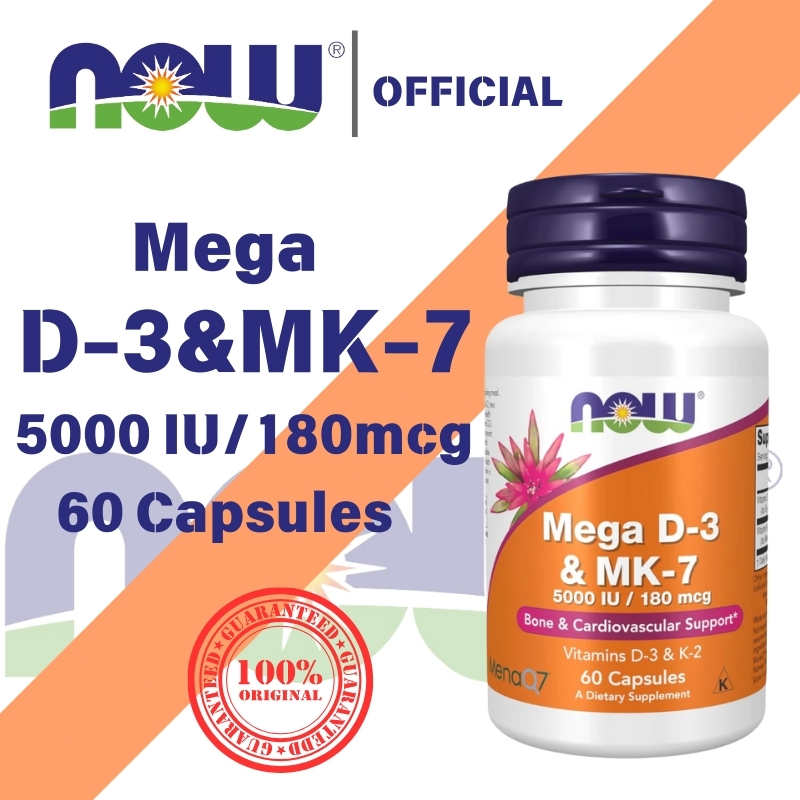 Jual NOW Foods Vitamin Mega D3 & MK7 5000 IU / 180 mcg 60 Capsules ...