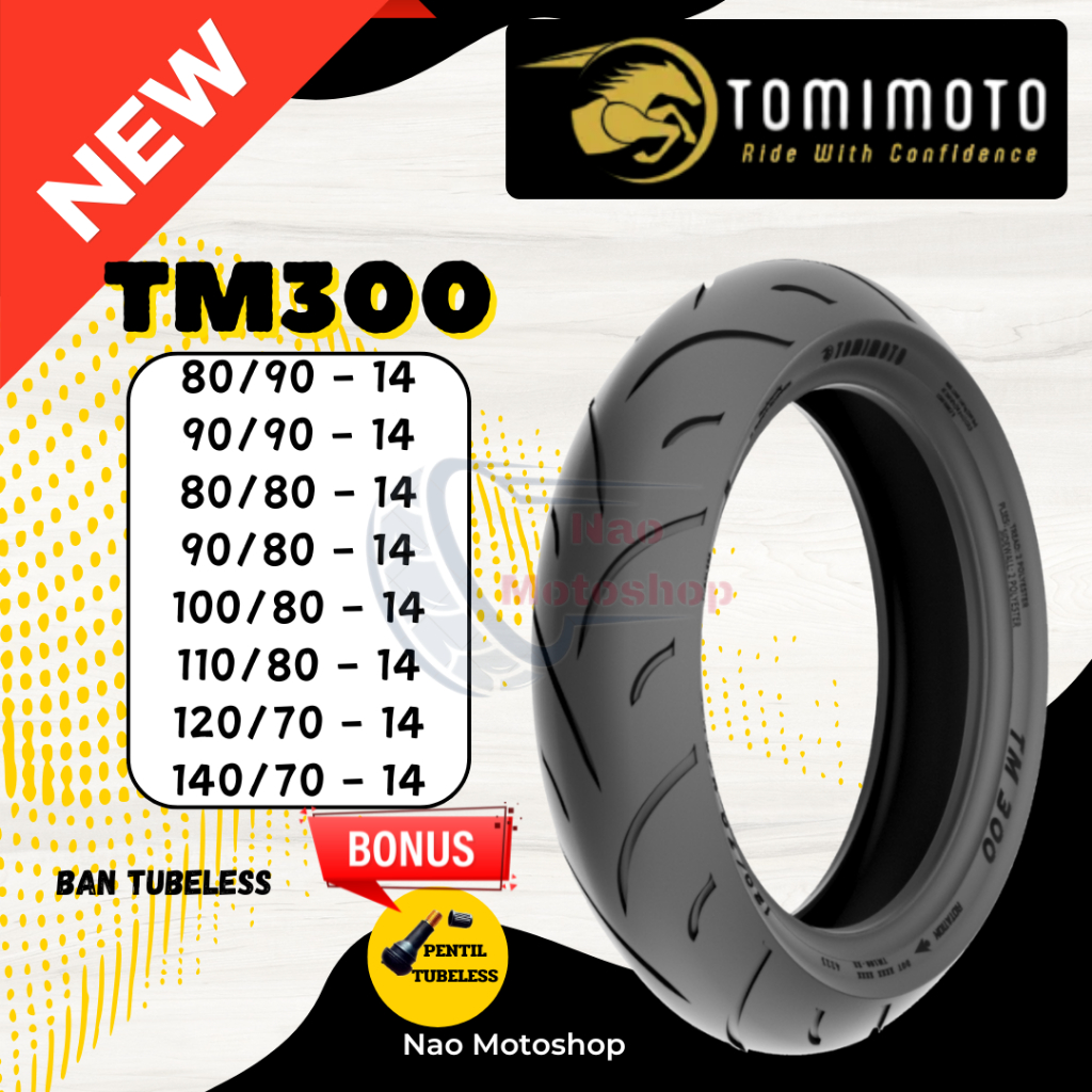 Jual BAN TUBELESS TOMIMOTO TM300 RING 14 MATIC 80/80 90/80 100/80 80/90 ...