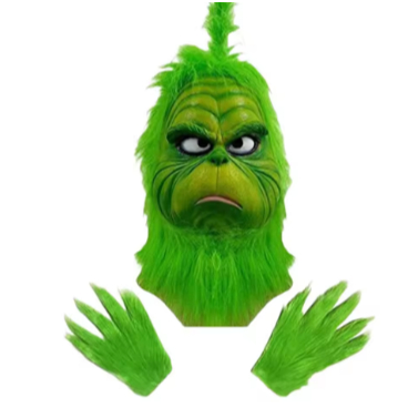 Jual Christmas Internet Celebrity Costume: New Green Latex Grinch Mask ...
