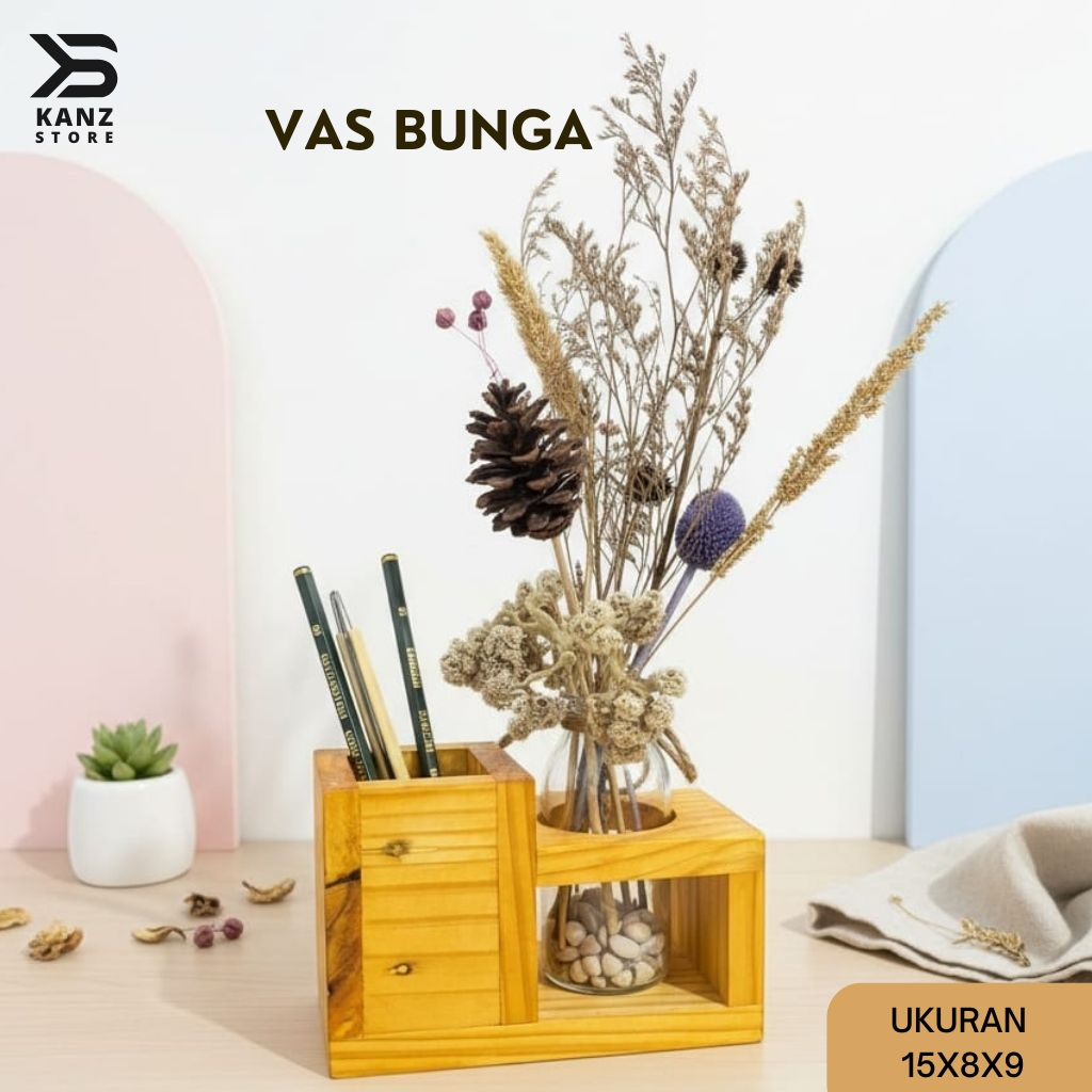 Jual Tempat Pensil Vas Bunga Kayu Bahan Jati Belanda Botol Hidroponik ...