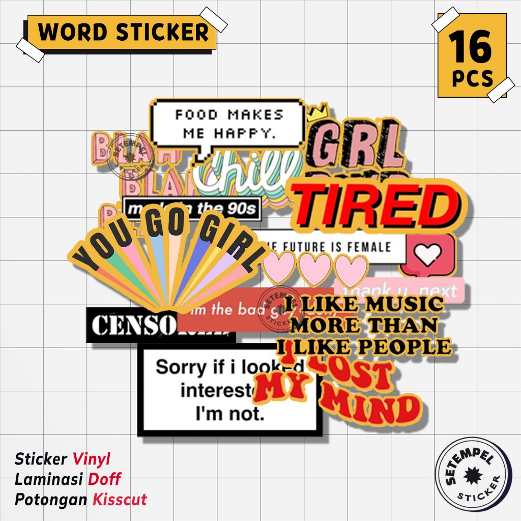 Jual WORD Sticker Pack 16pcs | stiker word vinyl tahan air | Shopee ...