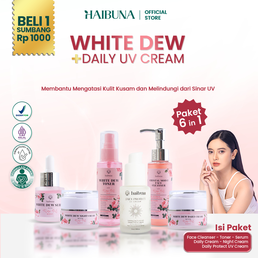Jual HAIBUNA WHITE DEW | PAKET WHITENING 5pcs+SUNSCREEN UV PROTECT ...