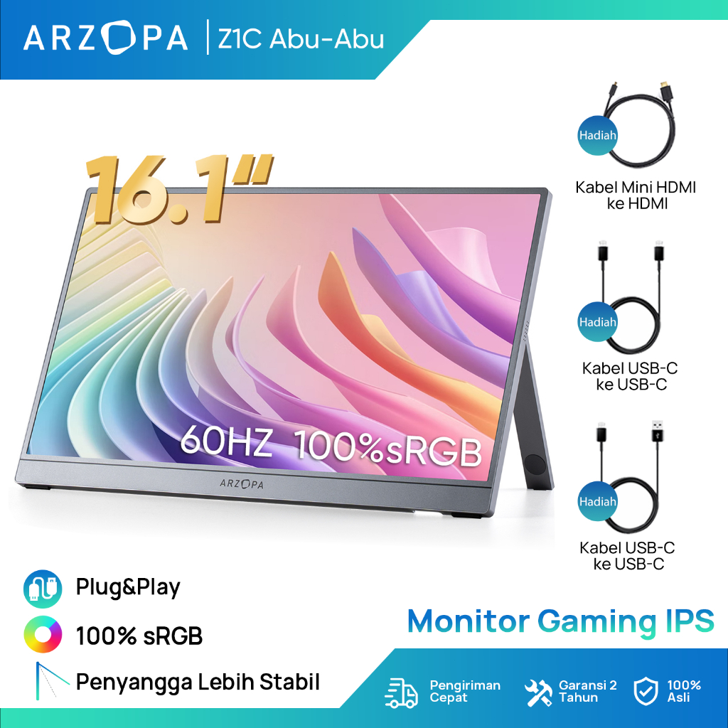 Jual (Official Store) ARZOPA Z1C Grey - Monitor Gaming Portabel 16.1 ...