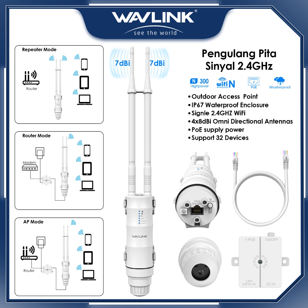 Jual [WAVLINK N300] Wi-Fi Extender 2.4GHz 300Mbps, High Power Outdoor ...