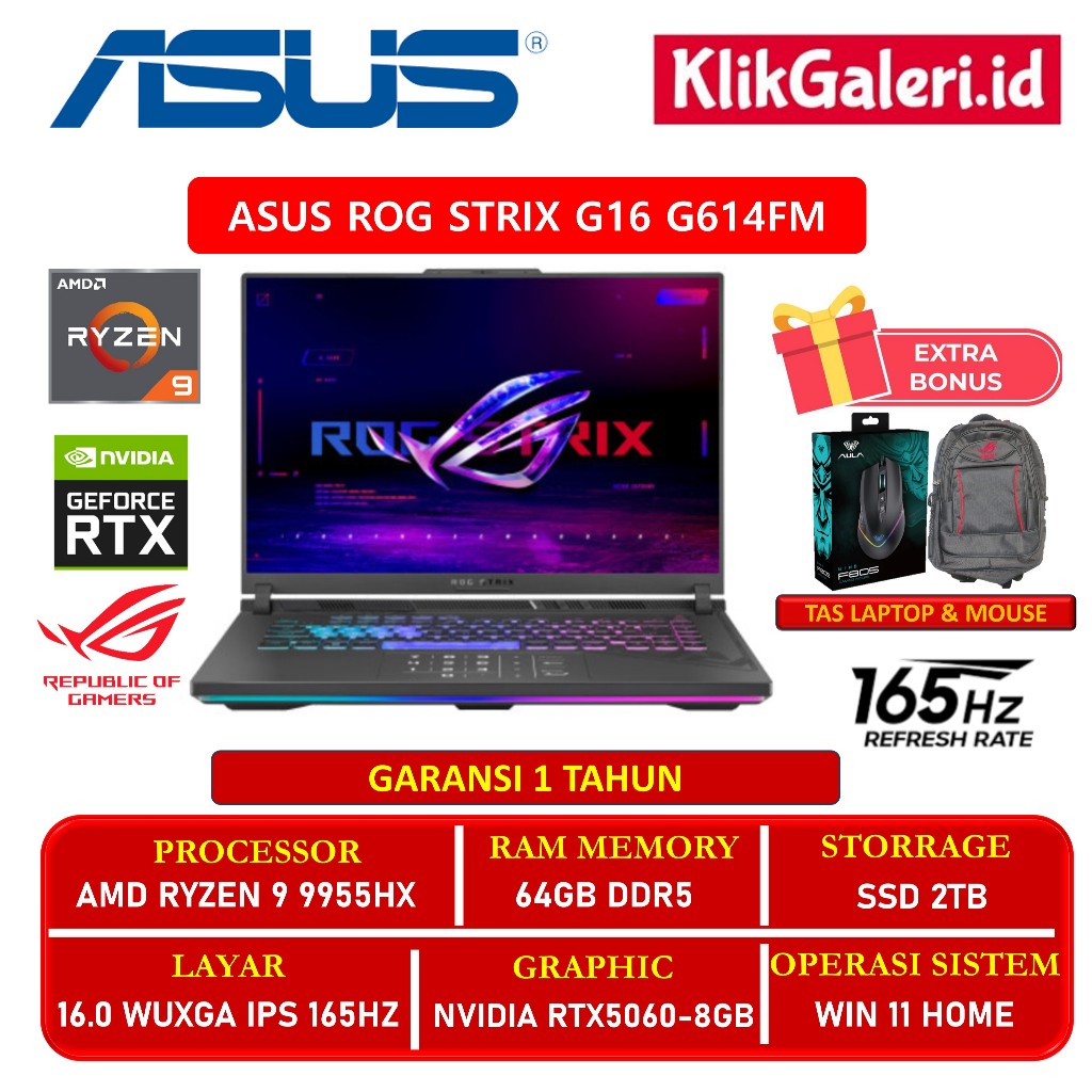 Jual Gaming High Asus Rog Strix G16 Amd Ryzen 9 9955HX 64GB DDR5 2TB ...
