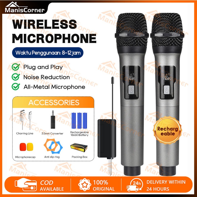 Jual Mikrofon Wireless UHF Portable Rechargeable Waktu Penggunaan 8–12 ...