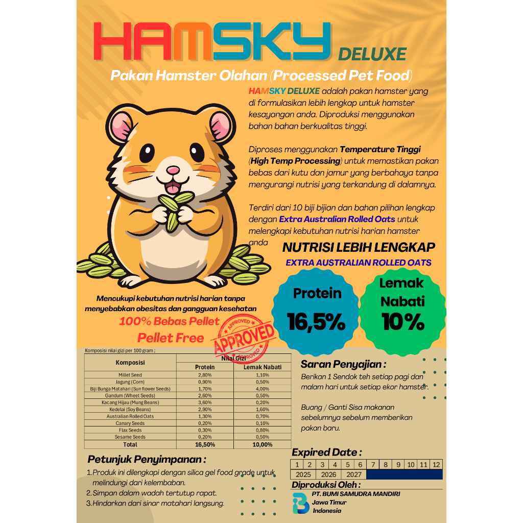 Jual HAMSKY-Deluxe-500gr Pakan Hamster Oven Mix 10 Biji Bijian Extra ...