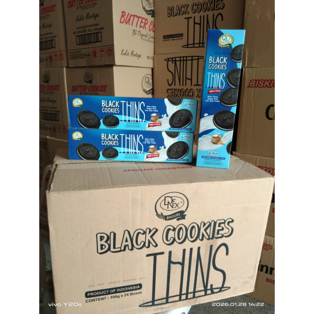 Jual Denex black cookies thins 100 gram 1 dus isi 24 box | Shopee Indonesia