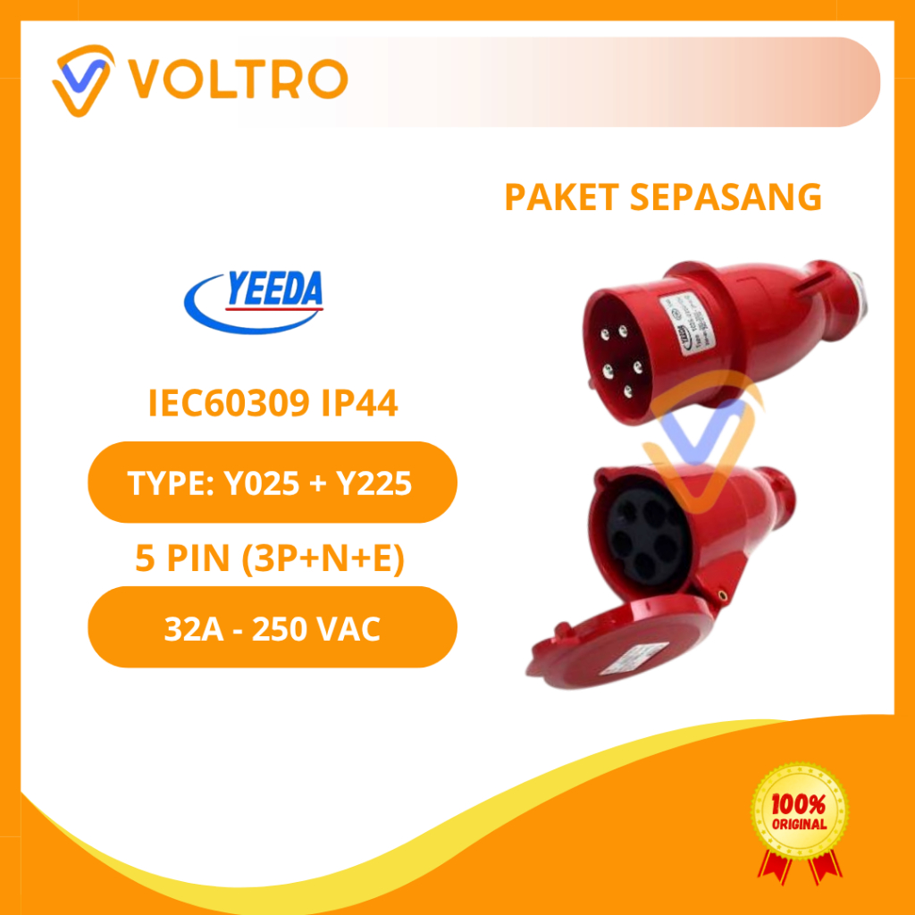 Jual Yeeda Industrial Plug + Socket 5 Pin 32A 3 Phase (3P+N+ E) IP44 ...
