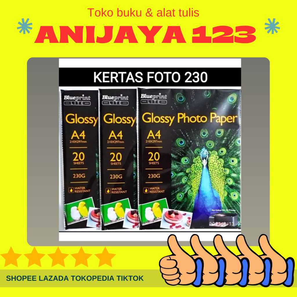 Jual KERTAS PHOTO GLOSSY/GLOSSY PHOTO PAPER A4 MEREK BLUEPRINT 230 ...