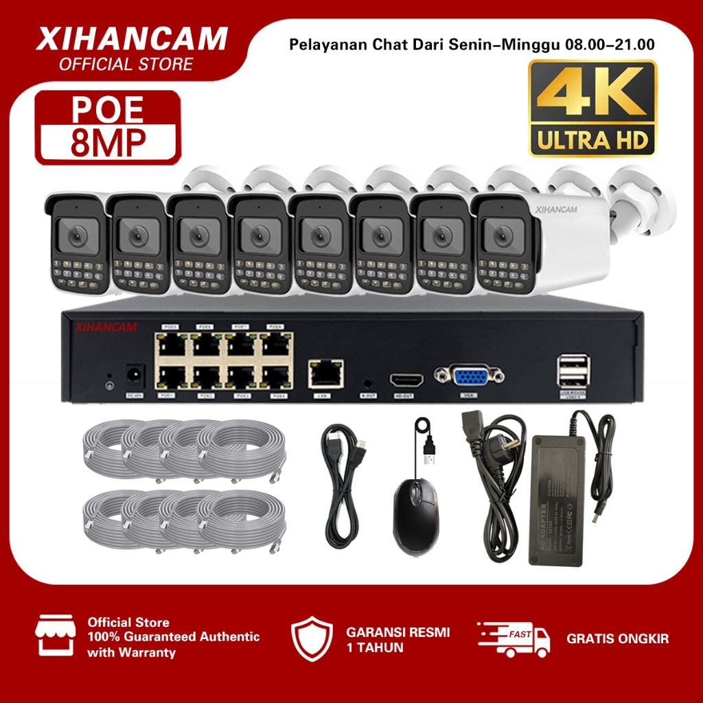 Jual XIHANCAM 8MP Paket CCTV POE 8 Channel 8 Kamera Kit NVR POE 4K ...