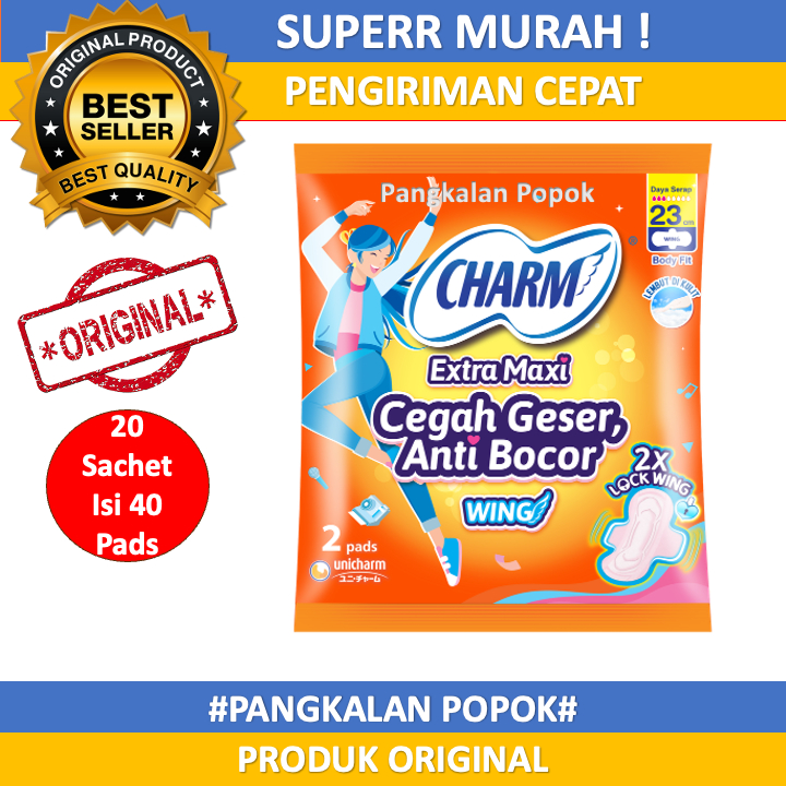 Jual Pembalut Charm Body Fit Extra Maxi Wing 23 Cm kemasan 2P isi 40 ...
