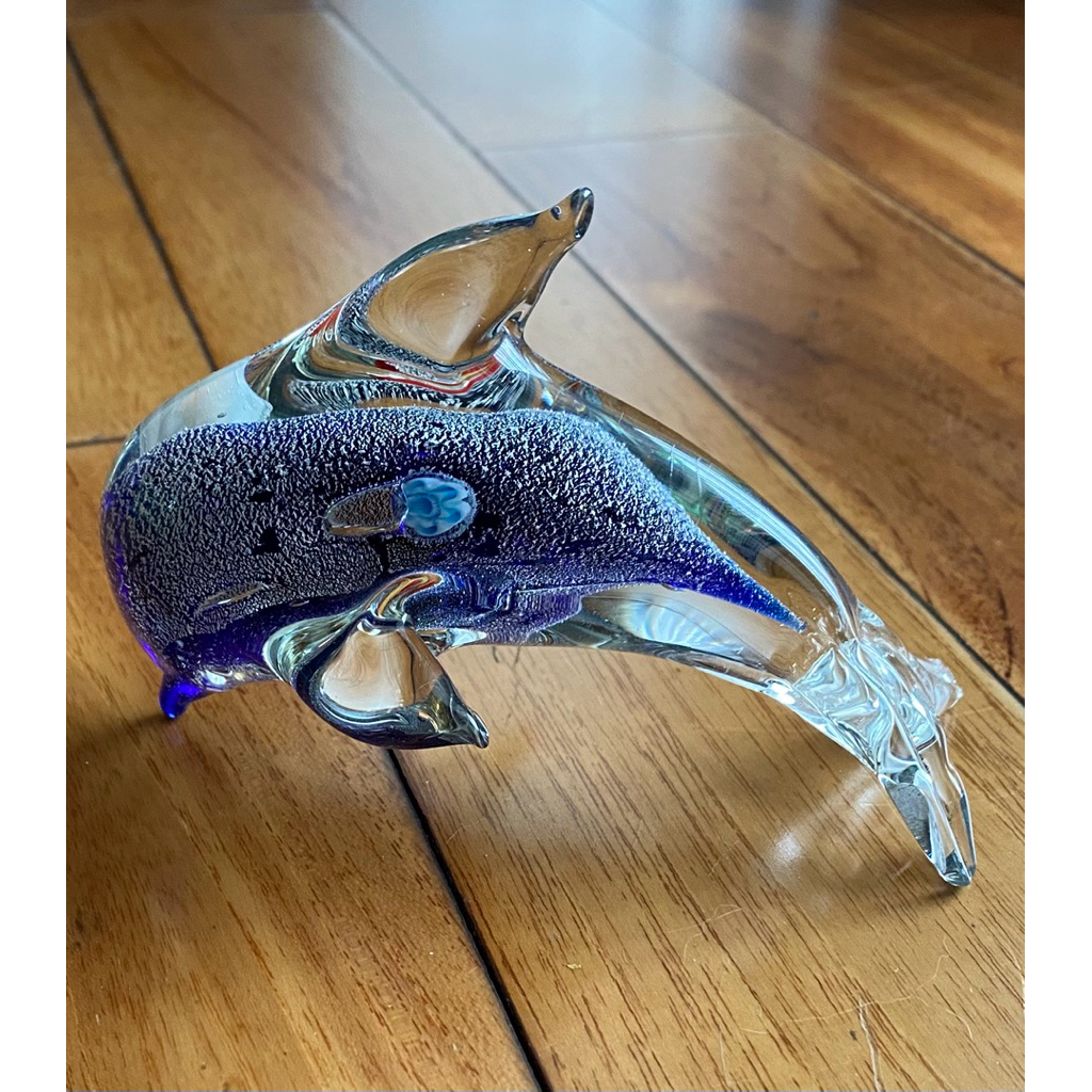 Jual Murano Style Art Glass Dolphin – Blue, Hand Blown( Ada chip kecil ...
