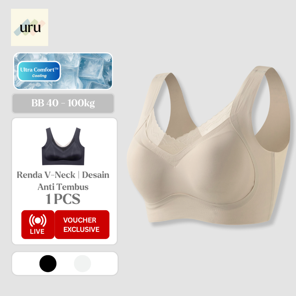 Jual URU [1PCS] Bra V Renda Seamless Bh Wanita Lite bra Push Up Ringan ...