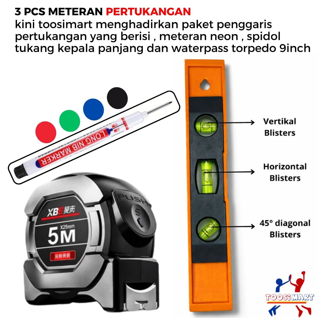 Jual PAKET PENGGARIS PERTUKANGAN / Meteran Neon , Waterpass Torpedo ...