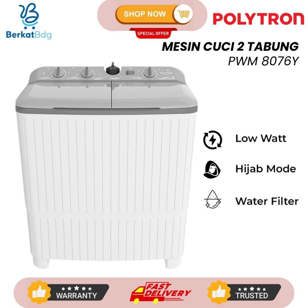 Jual MESIN CUCI POLYTRON 2 TABUNG PWM 8076 8KG | Shopee Indonesia
