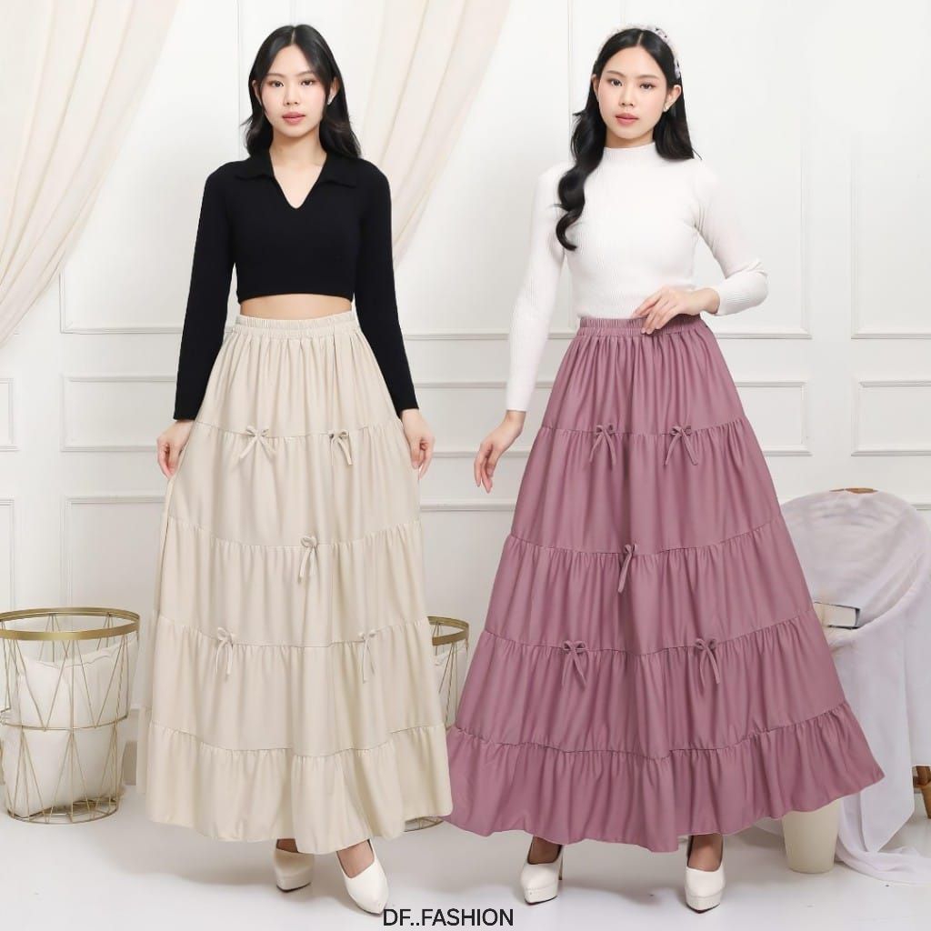 Jual NEW-Ayla Ruffle Ribbon Skirt - Rok Coquette 5 Susun Pita PANJANG ...