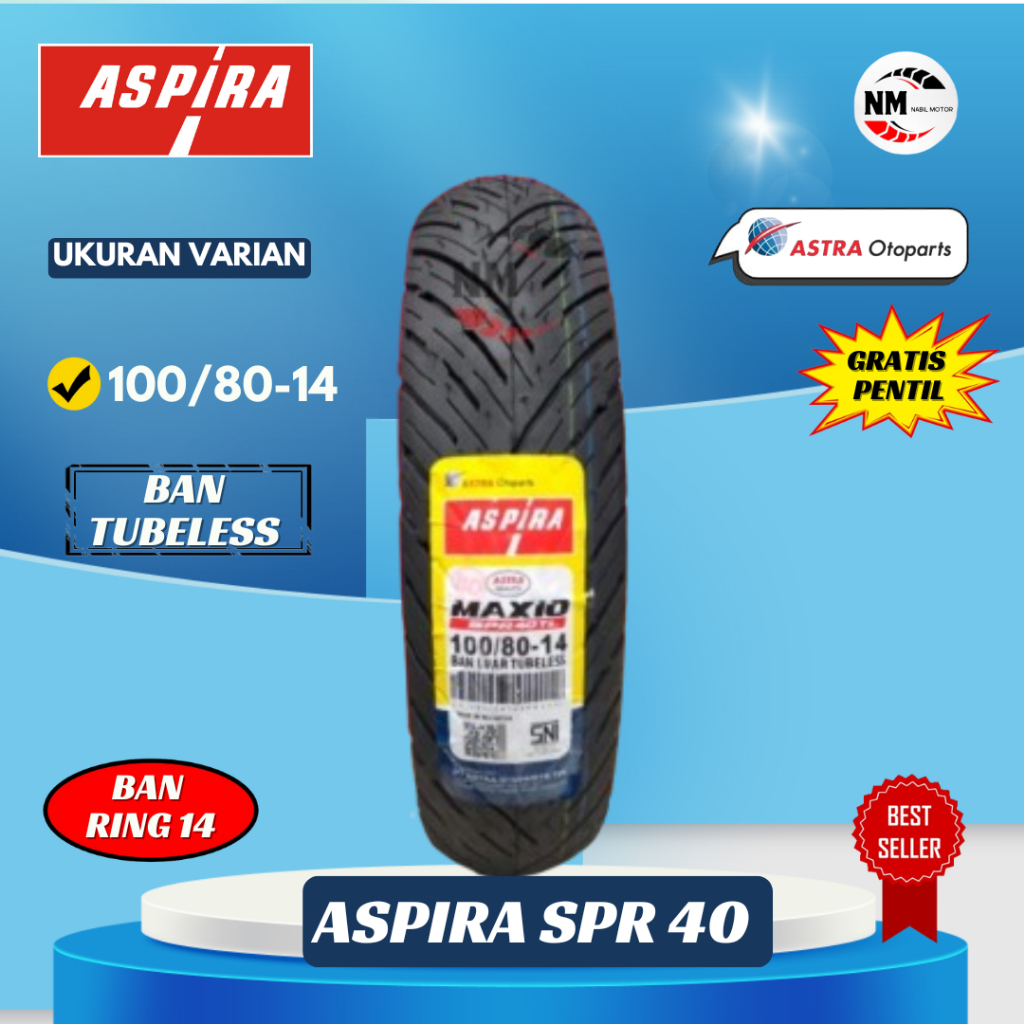 Jual ban motor ring 14 Aspira Maxio SPR 40 100 80 14 tubeless Gratis ...
