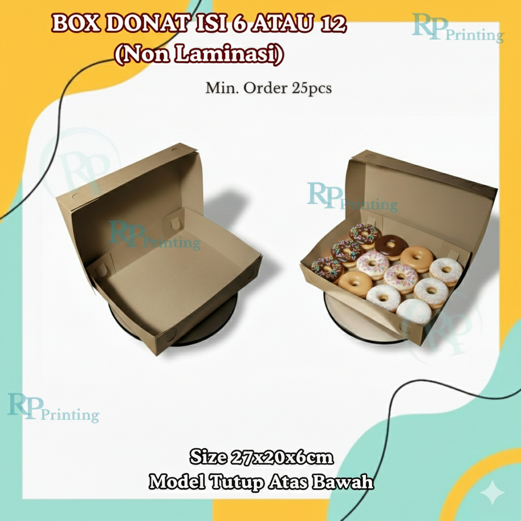 Jual Dus Donat Isi 6/12 Non Laminasi Ukuran 27x20x6cm Model Tutup pisah ...