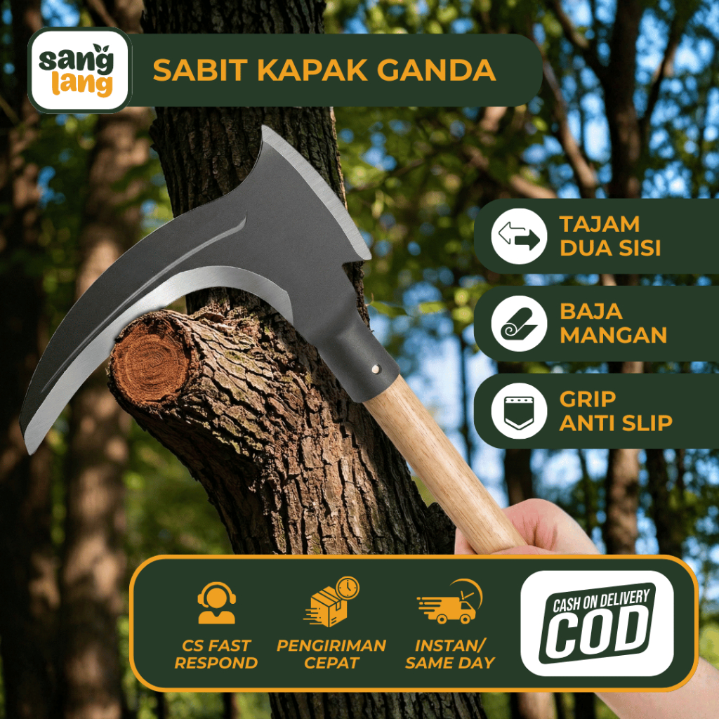 Jual Sabit Arit Kapak Ganda Multifungsi Baja Asli Super Tajam Pegangan ...