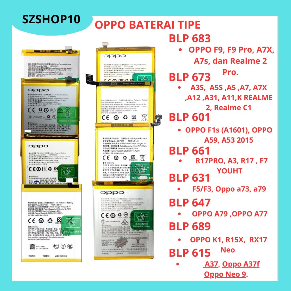 Jual Baterai Battery OPPO BLP/673/683/661/689/615/631/601/647 copotan ...