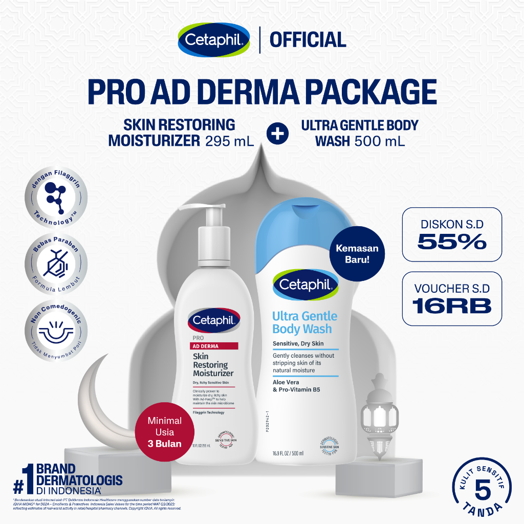 Jual Cetaphil Pro AD Derma Skin Restoring Moisturizer 295ml + Ultra ...