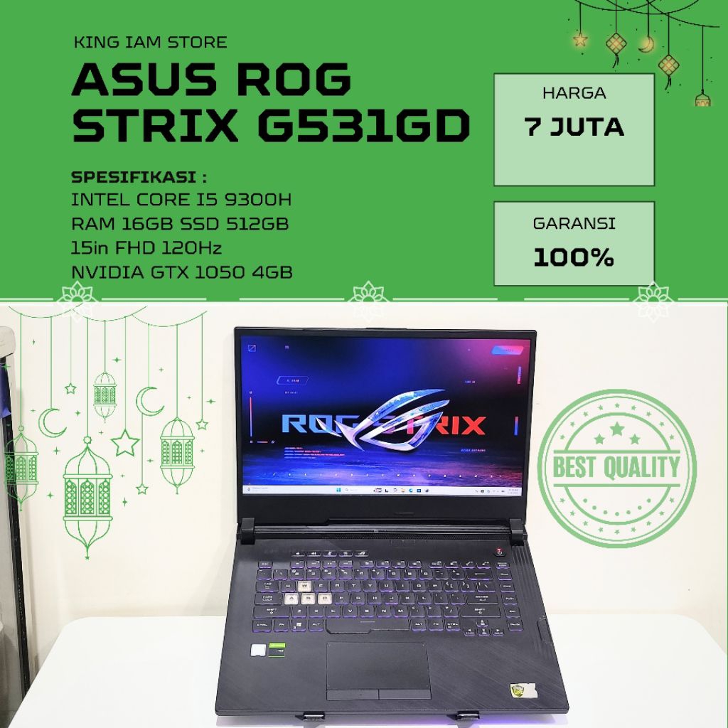 Jual ASUS ROG Strix G531GD Intel Core i5-9300H GTX 1050 4GB RAM 16GB ...