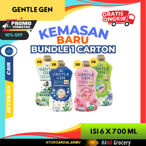 Jual 6 Botol Gentle Gen Deterjen Cair 700ml | Carton Detergen ...