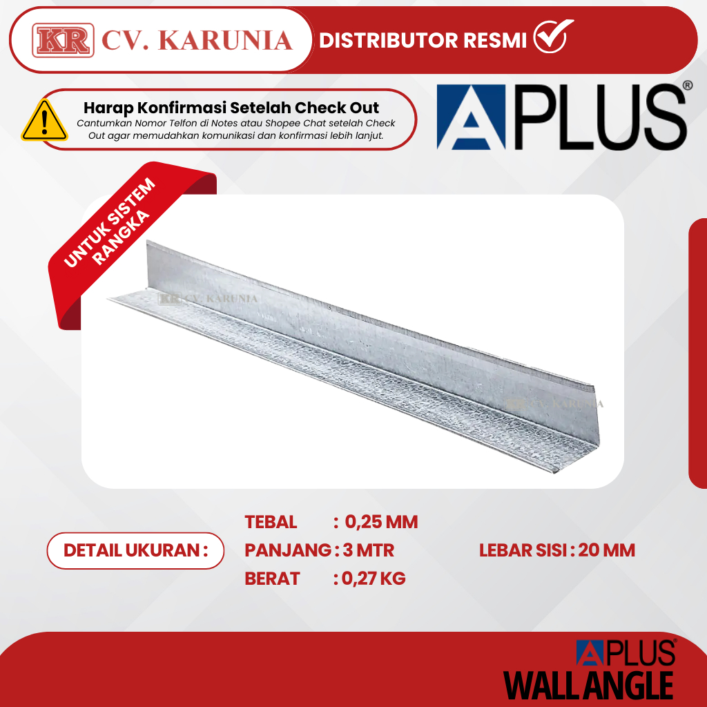 Jual APLUS WALL ANGLE LIPAT SIKU PLAFON 20 x 20 MM | RANGKA GYPSUM 3M ...