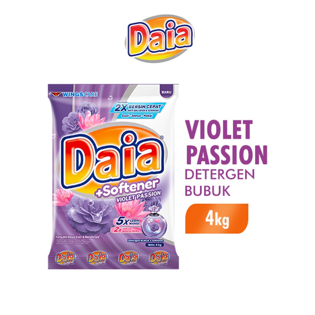 Jual Daia Detergen Bubuk + Softener Violet Passion 4 kg | Shopee Indonesia