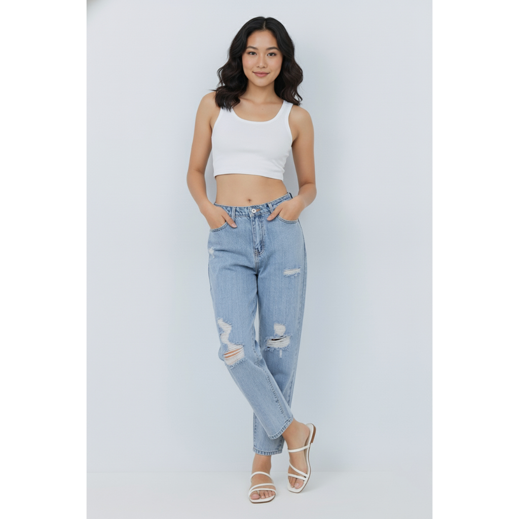 Jual ODIVA Gracie Ripped Boyfriend Jeans - Plus Size Aavailable 34 & 36 ...