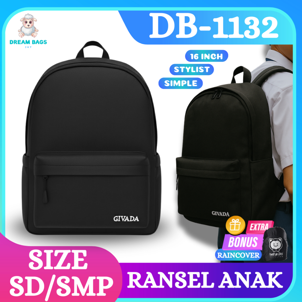 Jual PROMO - Tas Ransel Anak Sekolah SD SMP 16 Inch - Backpack Canvas Simple Minimalis Hitam DB ...