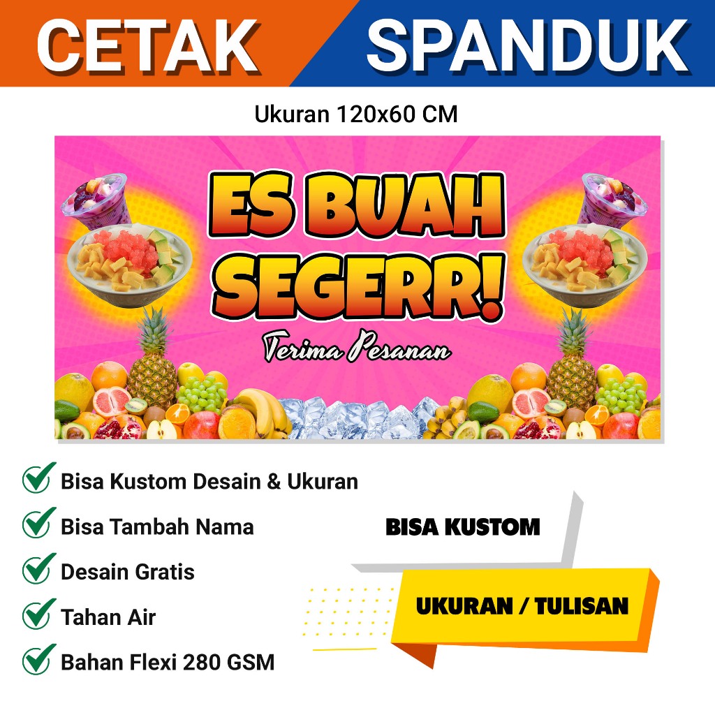 Jual Cetak Spanduk Es Buah Seger Minuman Dingin Ukuran 120x60 CM / Bisa ...