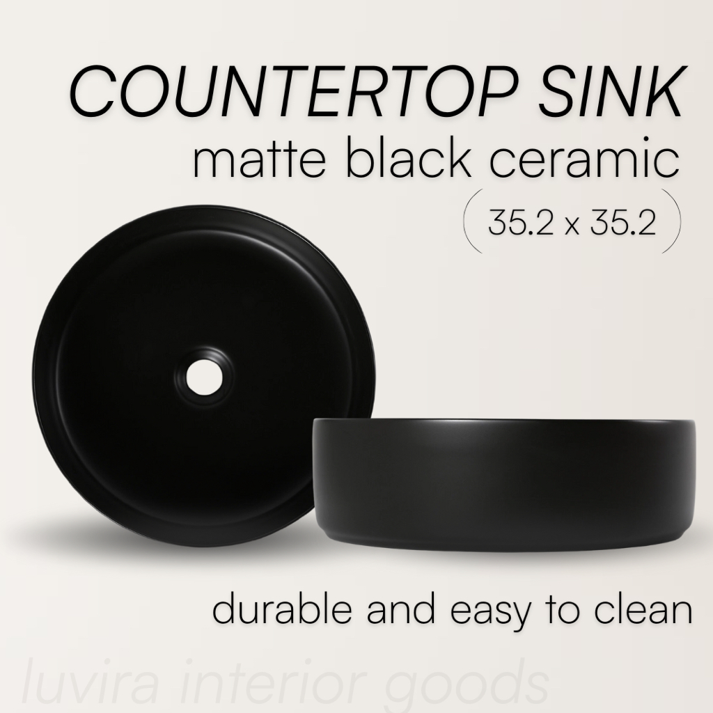 Jual LUVIRA Sink Cuci Tangan Wastafel Keramik Meja – Basin Meja Hitam ...