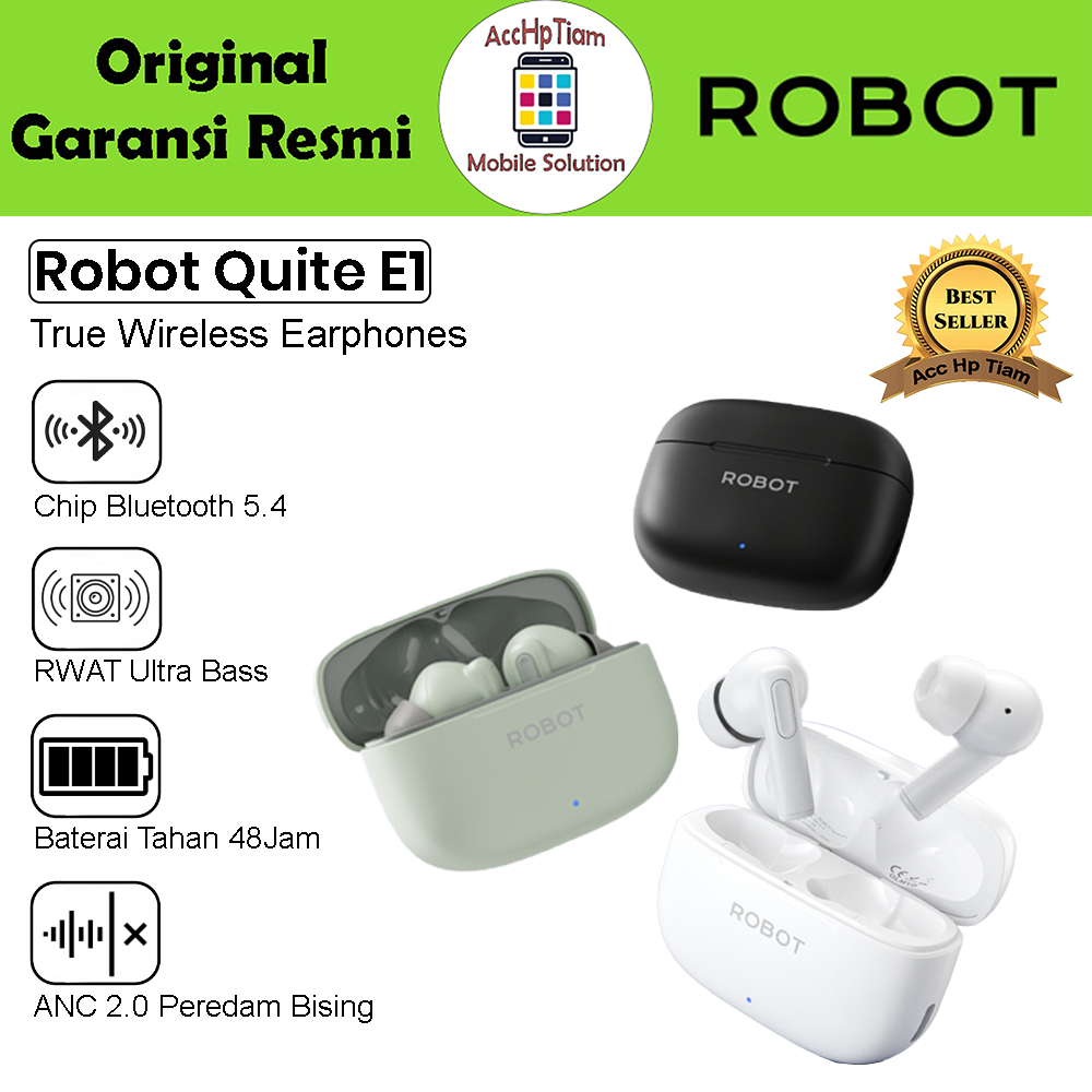 Jual Headset Bluetooth Robot Quite E1 TWS ANC 2.0 True Wireless Ultra ...