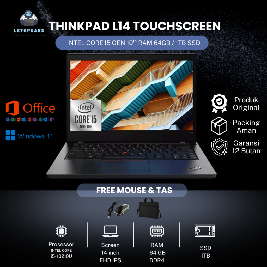 Jual LAPTOP THINKPAD L14 TOUCHSCREEN i5 GEN 10th RAM 64 / 1tb SSD NVME ...