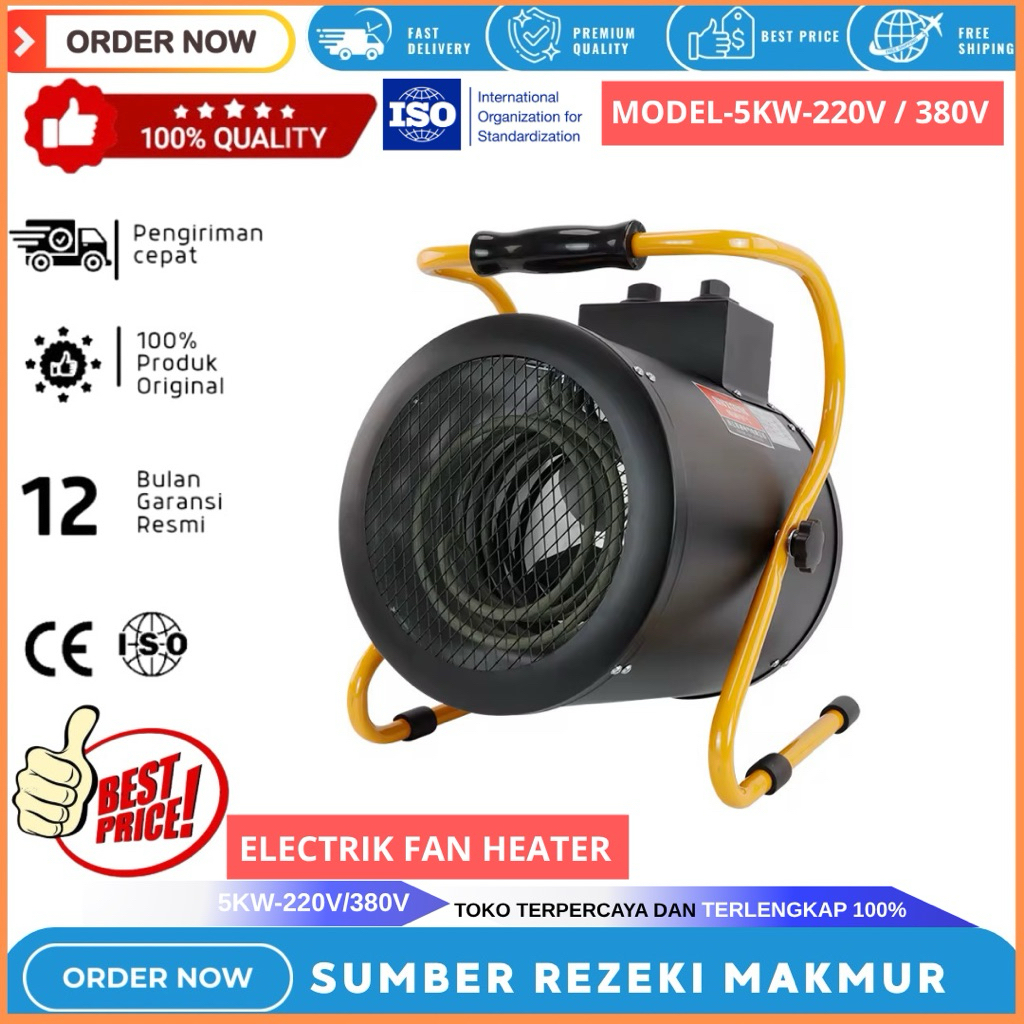 Jual heater pemanas ruangan 5kw 380 Volt 5000 Watt 3 Phase blower ...