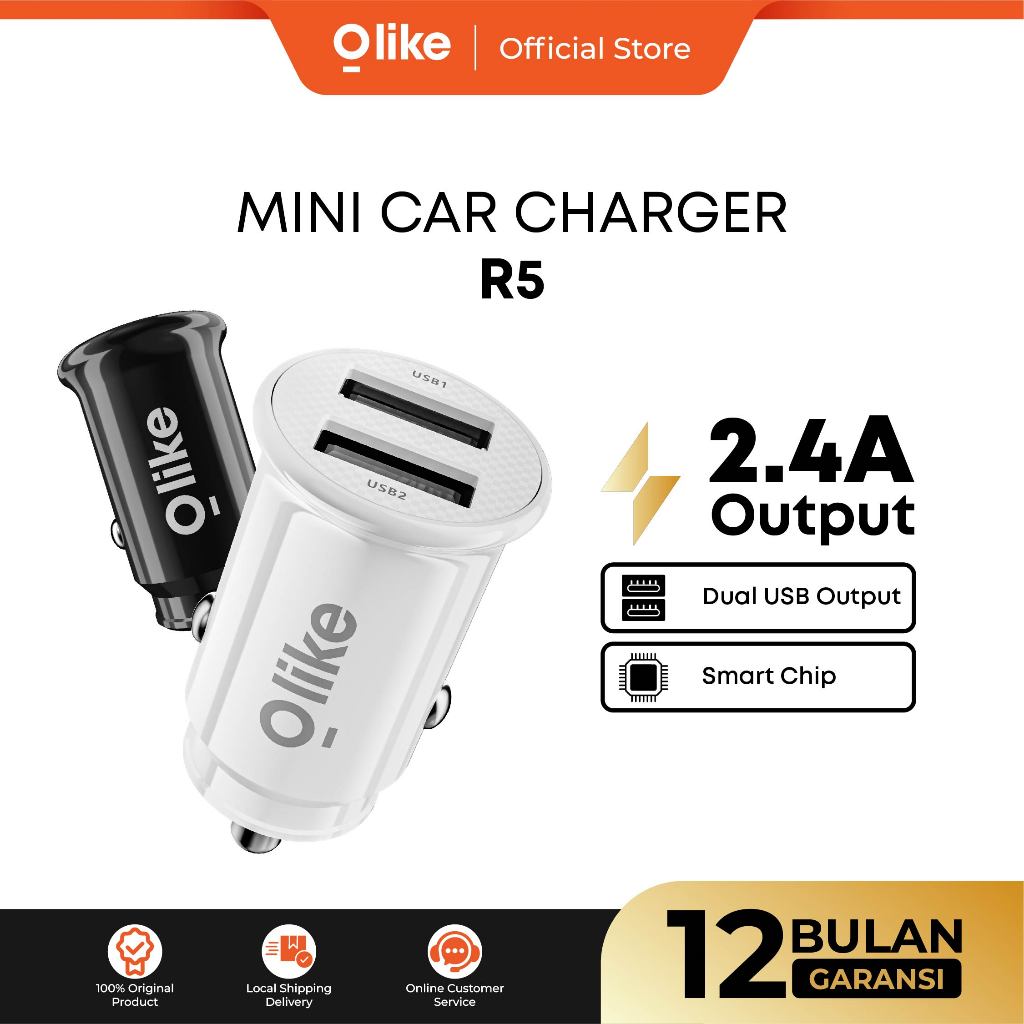 Jual OLIKE Car Charger R5 Dual-Port USB Fast Charging Mini Portable ...