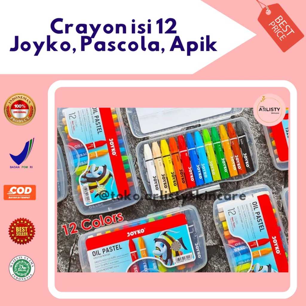 Jual Crayon isi 12 Warna. Ready JOYKO, PASCOLA, APIK, OIL PASTEL HW12 ...