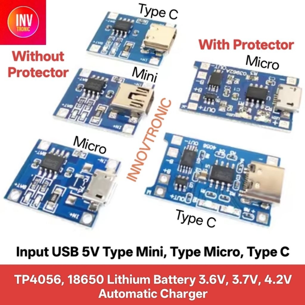 Jual 18650 Battery Charger TP4056 USB Type C Micro USB Automatic ...