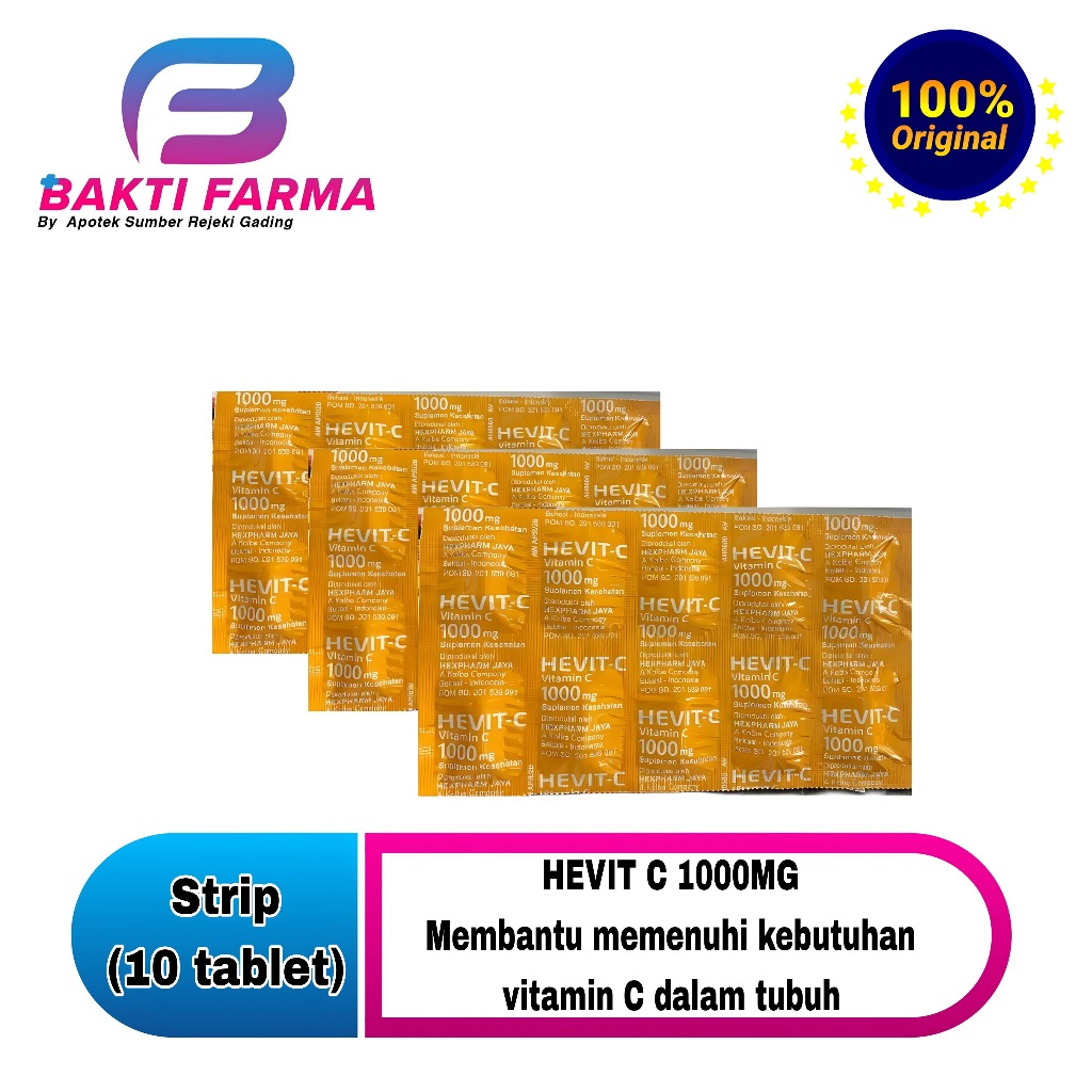 Jual HEVIT-C VIT C1000 MG Strip 10 Tablet Sbg Sistem Kekebalan Tubuh ...