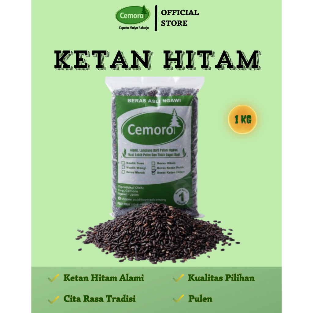 Jual Beras Ketan Hitam ASLI NGAWI "Cemoro" – Kemasan 1 kg | Shopee ...