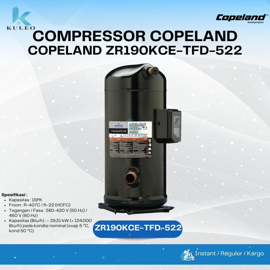 Jual Kompresor Copeland ZR190KCE TFD 522 Scroll 15PK - Compressor ...