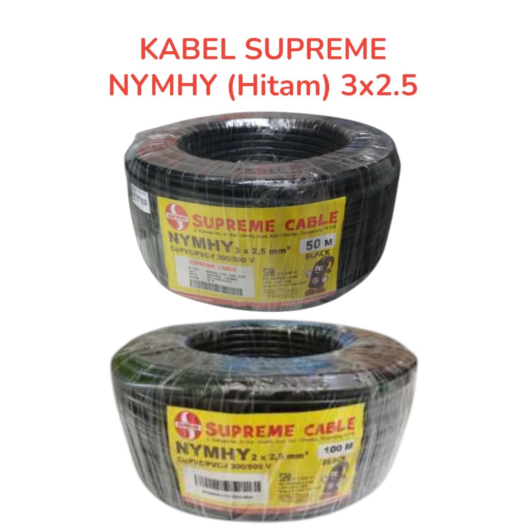 Jual Kabel Serabut NYMHY (Hitam) 3x2.5 SUPREME CABLE Hitam Serabut 50 ...