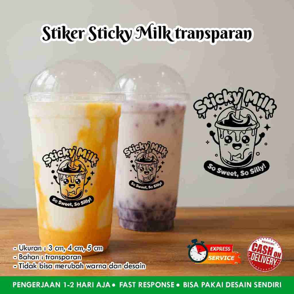 Jual [117 pcs] STIKER ES STICKY MILK TRANSPARAN / LABEL KOTAK MINUMAN ...