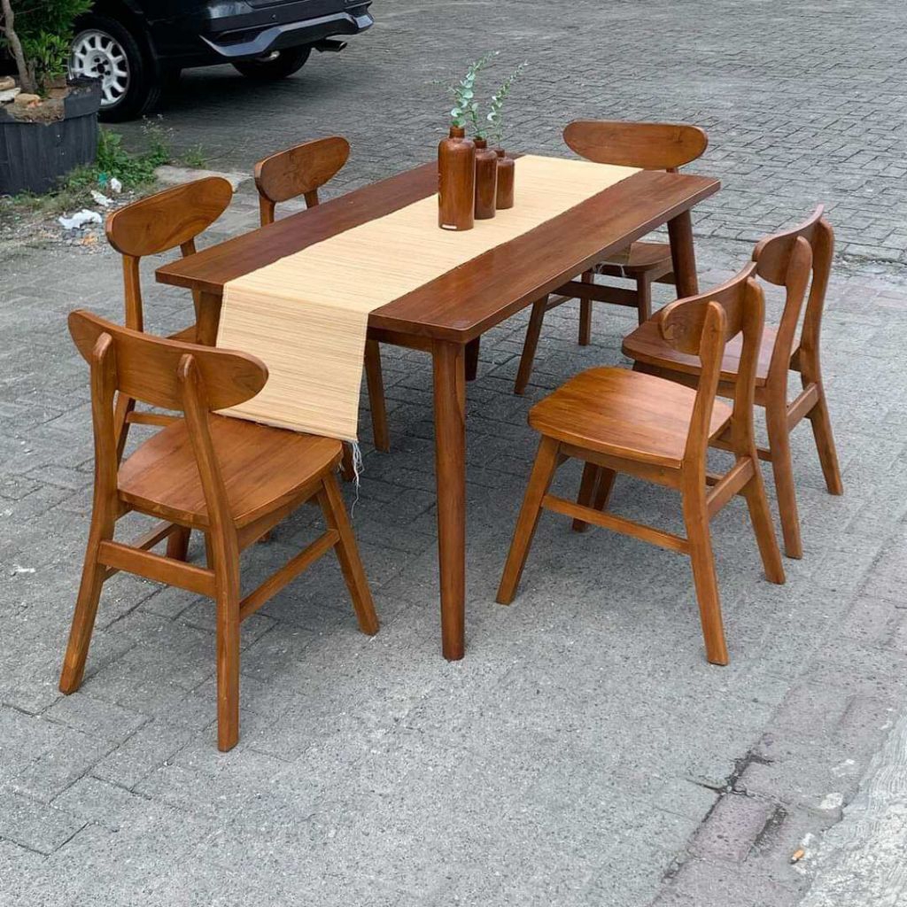 Jual Set meja makan ropan kayu set meja ukuran 120x80 set meja makan (4 ...