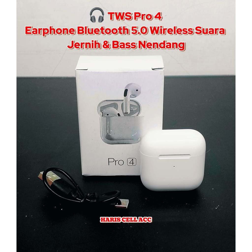 Jual TWS Pro 4 – Earphone Bluetooth 5.0 Wireless Suara Jernih & Bass ...