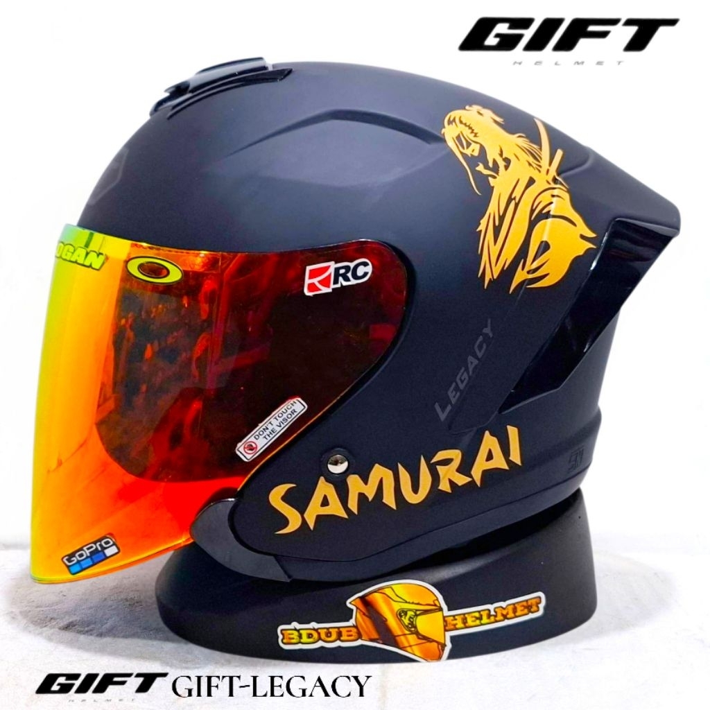 Jual Helm GIFT Legacy Black dof Samurai paket ganteng spoiler 3D ...