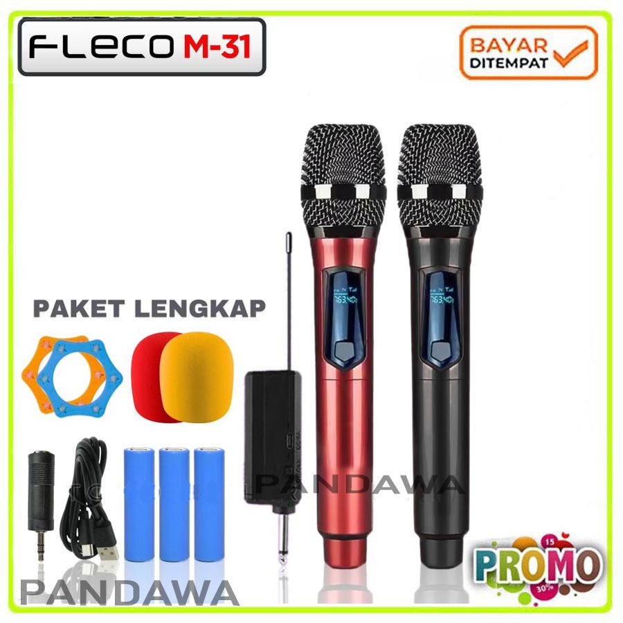 Jual Microphone Professional Wireless Mic Double Fleco M-31 Jack Besar ...