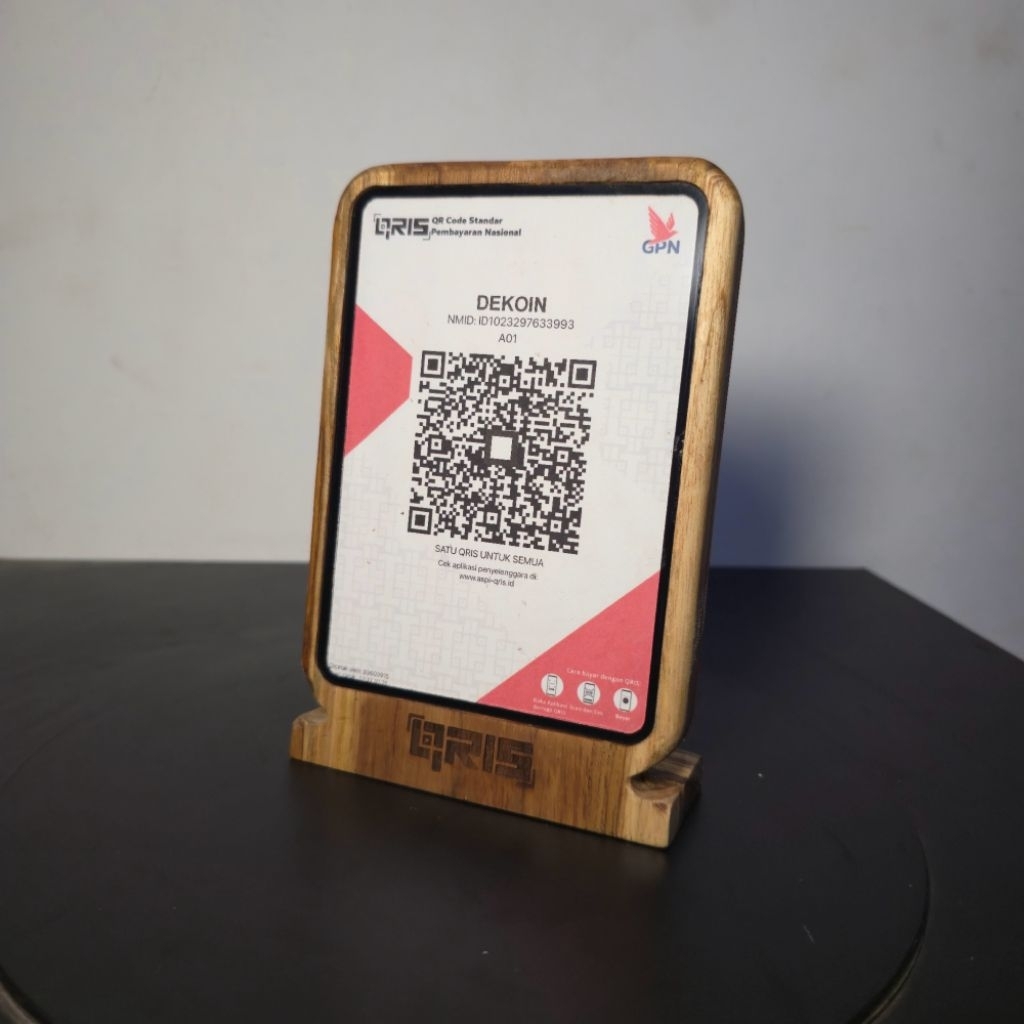 Jual Stand Photo / Qris Kayu Jati Akrilik A6 V2 Free cetak qris ...